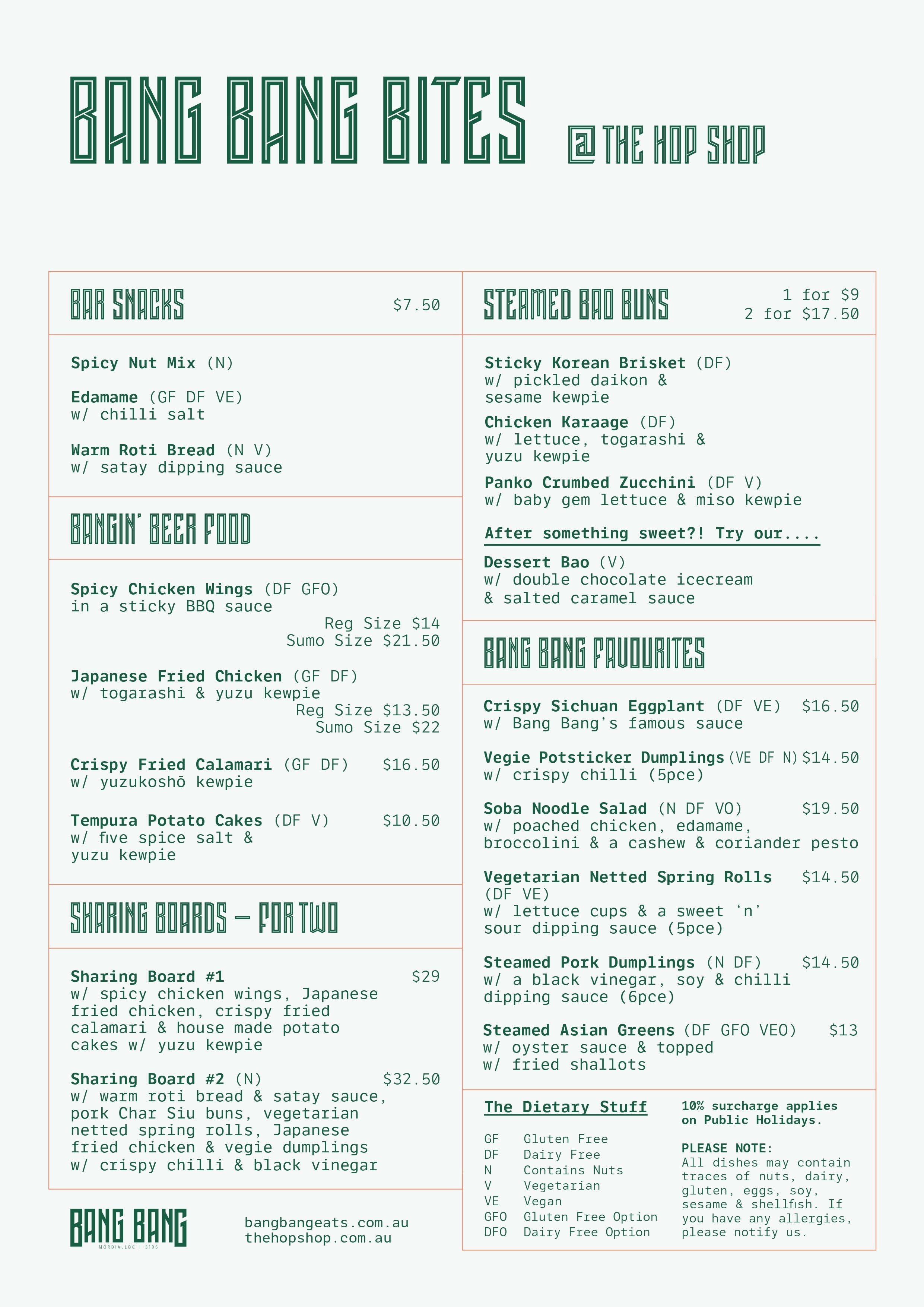 Food menu – The Hop Shop